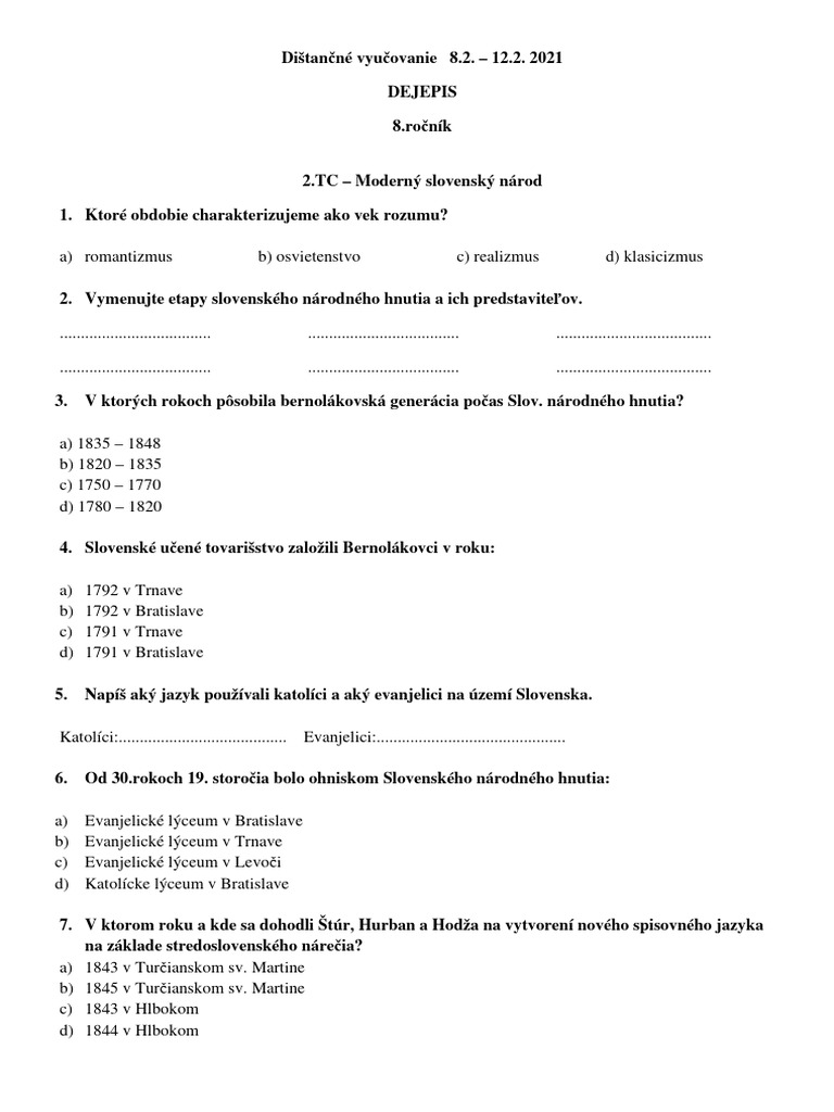 D8 - Moderny Slovensky Narod - Opakovanie TC | PDF