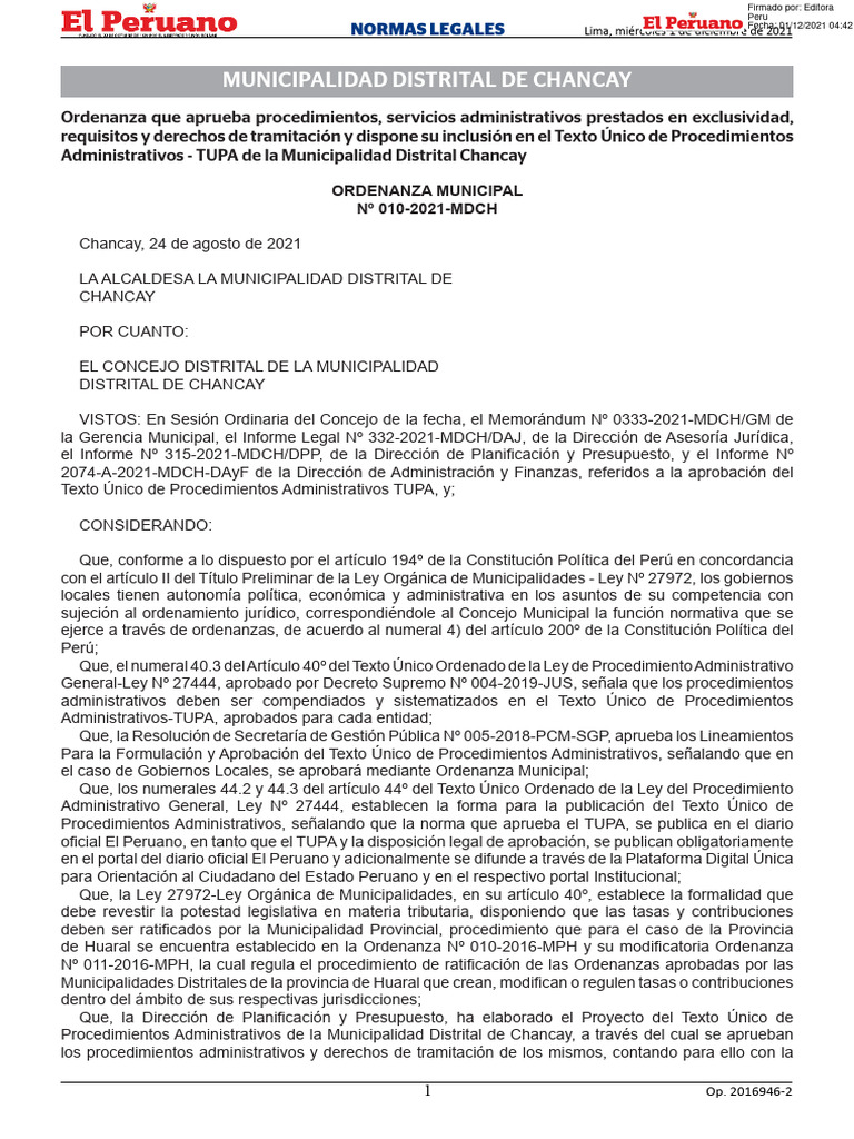 Anexo TUPA 2021 | PDF | Regulación | Gobierno local