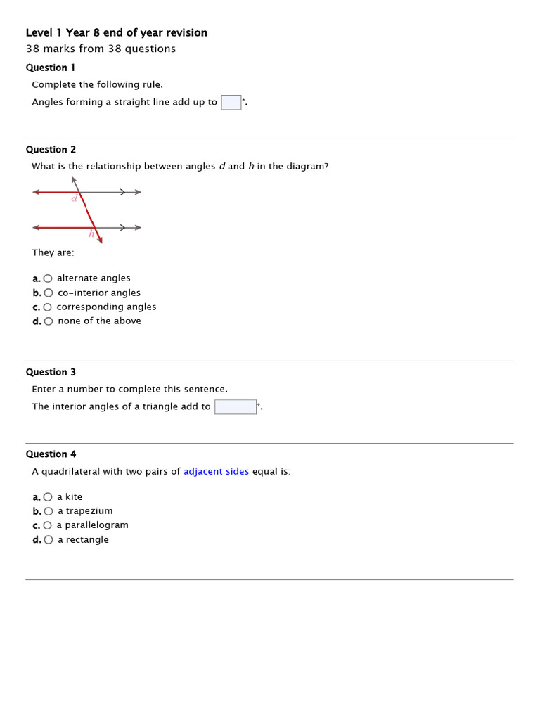 Year 8 Math Revision Questions | PDF | Triangle | Rectangle