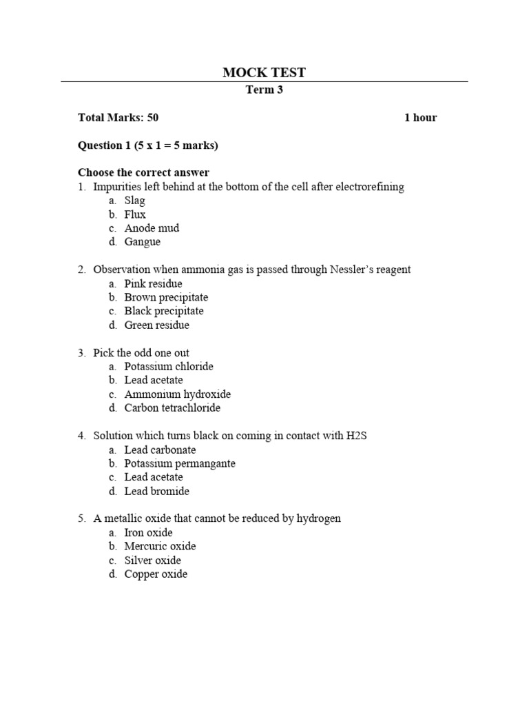 Chemistry Term 3 Mock exam-AS-Q | Download Free PDF | Oxide | Lead