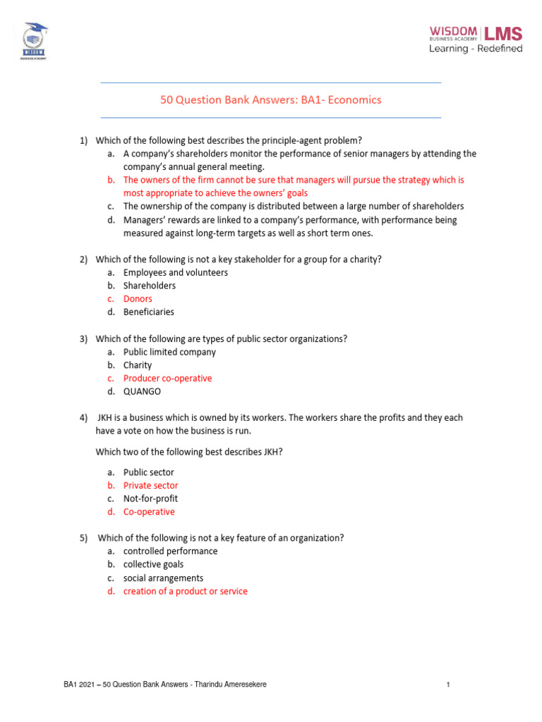 50 Question Bank With Answers | PDF | Demand | Banks