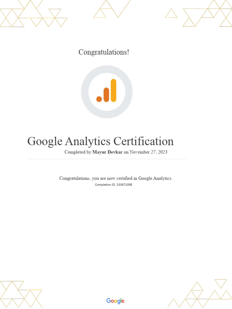Google Analytics Cert Achieved | PDF