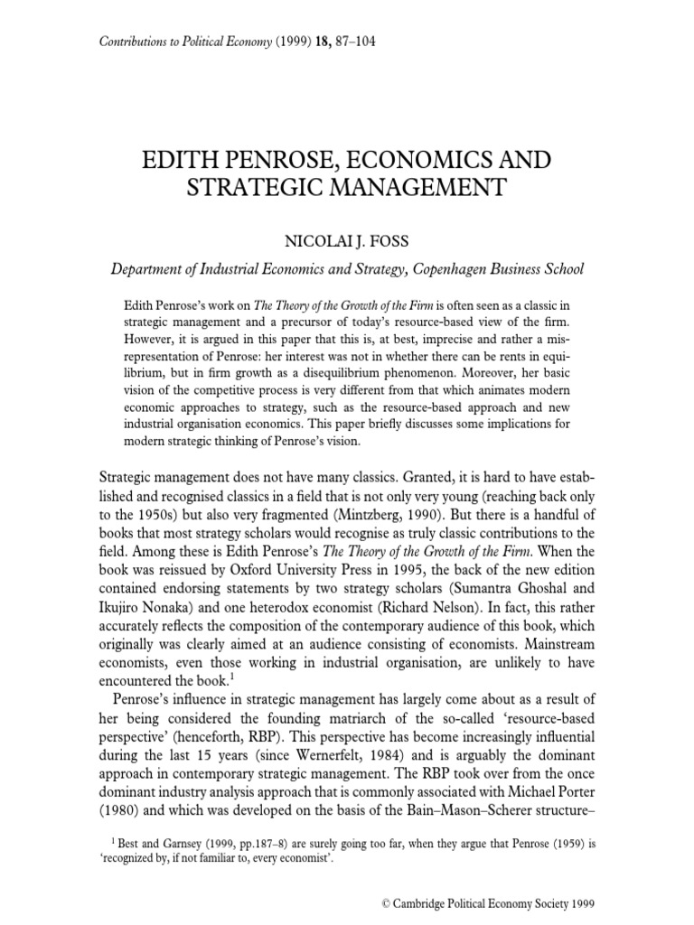 Foss 1999 | PDF | Economics | Strategic Management