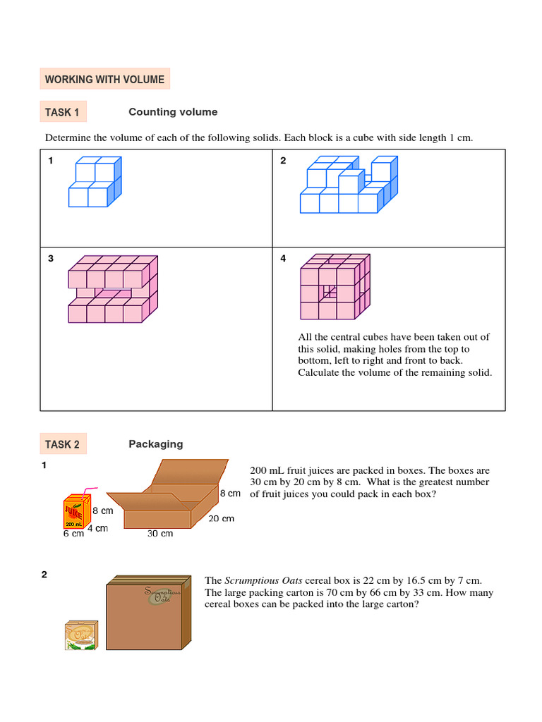 Volume Calculation and Packaging Tasks | PDF | Home & Garden