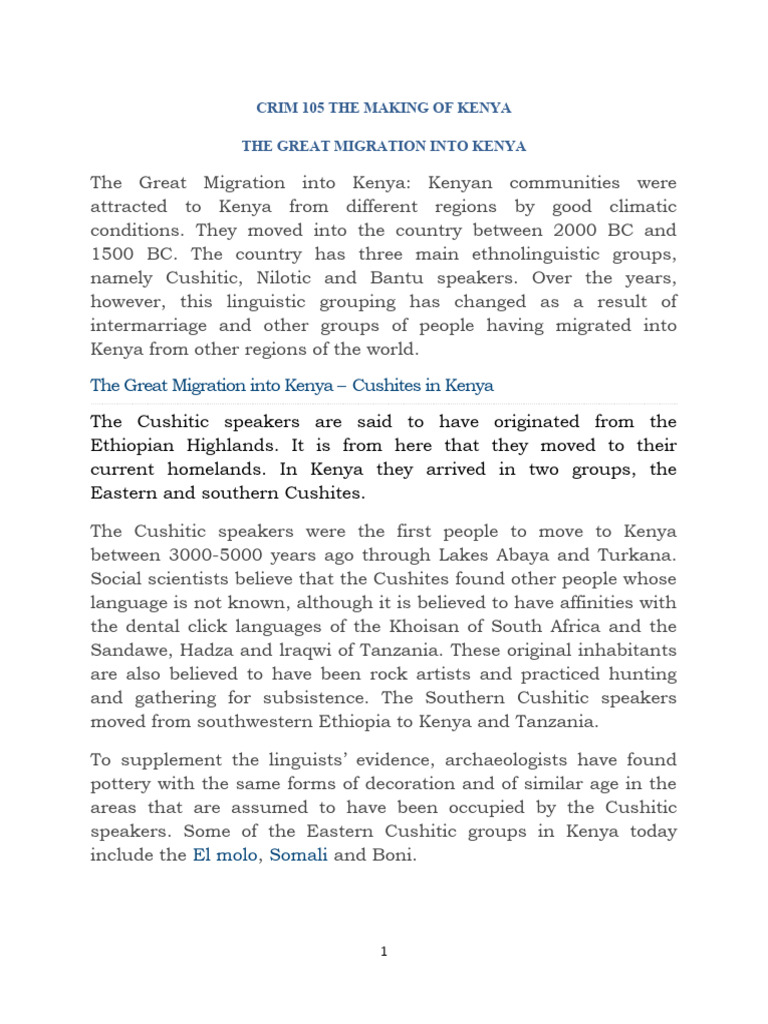 THE CUSHITE MIGRATION | PDF | Kenya | Horn Of Africa