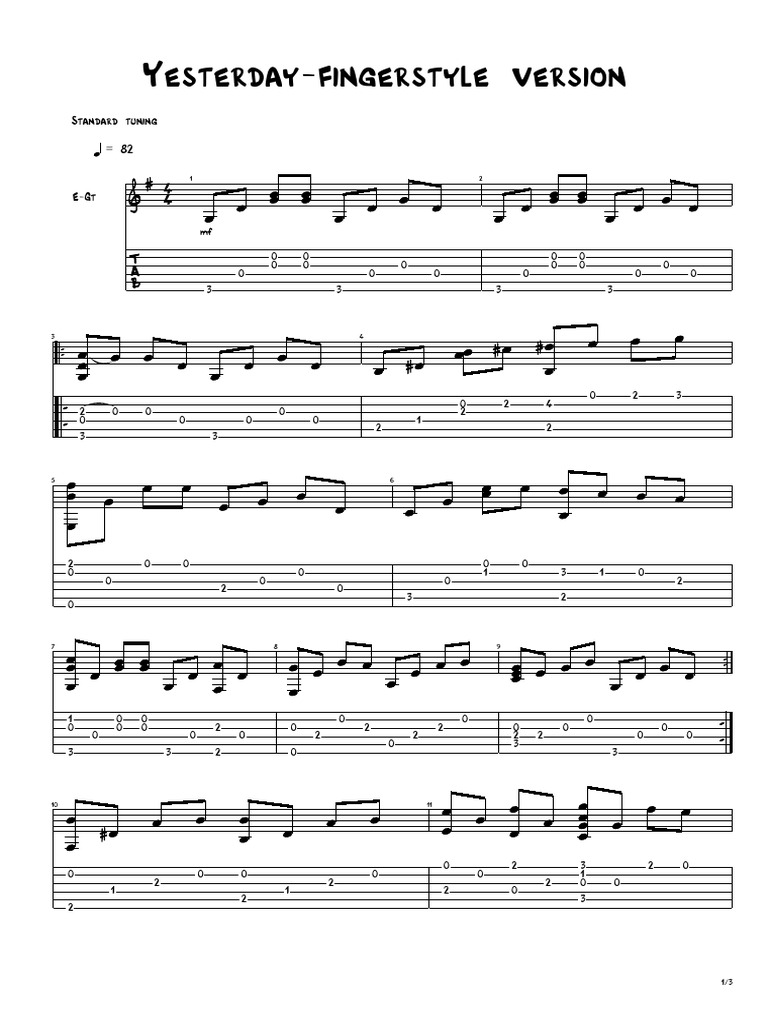 Yesterday Fingerstyle Version Pdf Version Pdf