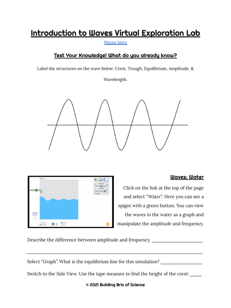 (Student Worksheet) Introduction To Waves Virtual Exploration Lab | PDF ...