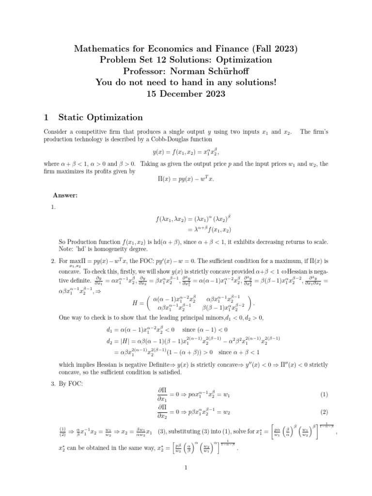 Optimization Solutions for Economics 2023 | PDF | Production Function ...