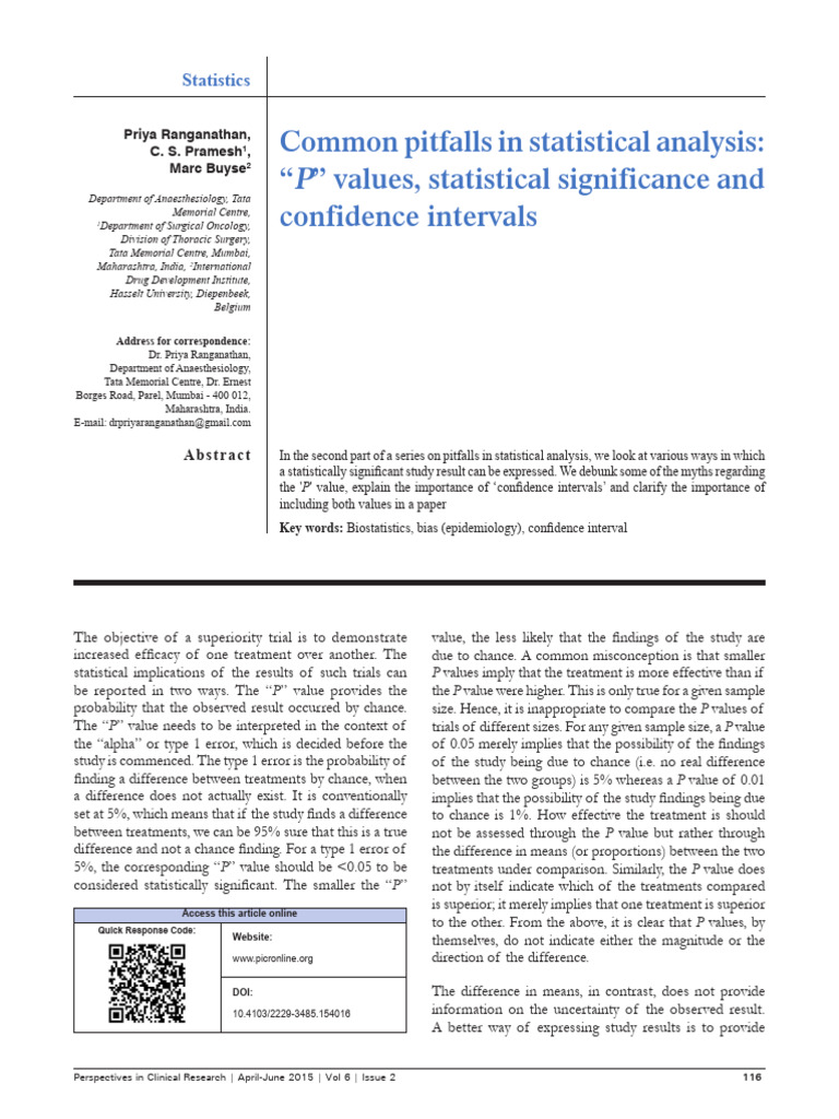 Ranganathan Et Al., 2015 - Valores de P e IC | PDF | P Value | Type I ...