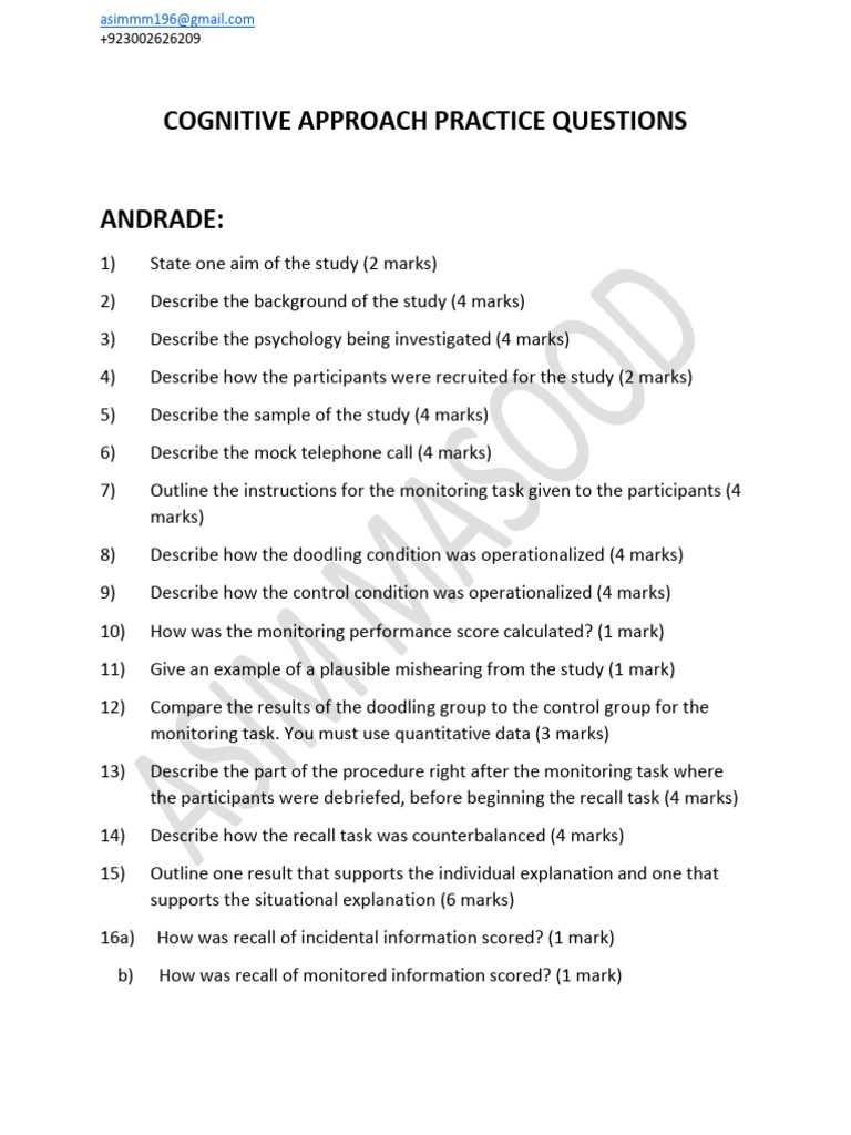 Cognitive Approach Practice Questions | Download Free PDF | Validity ...
