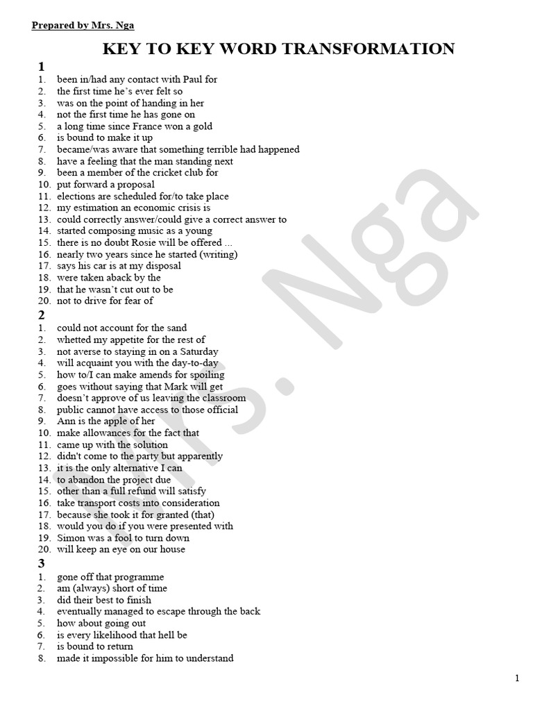 Key Word Transformation Exercises | PDF | Cost Of Living
