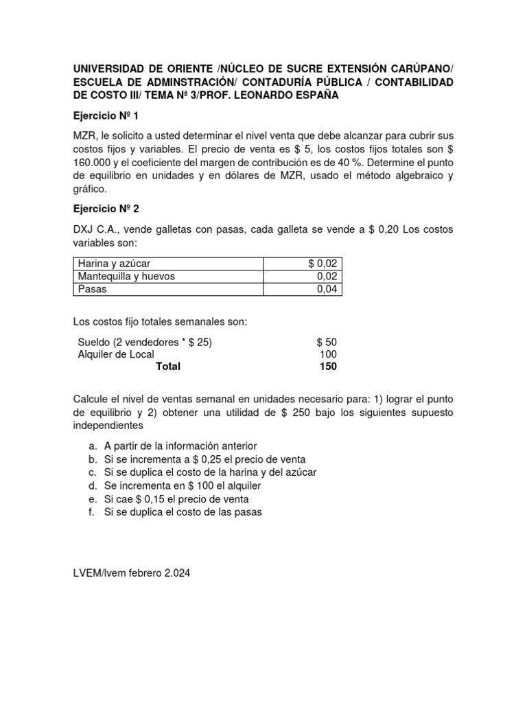 Guia de Ejercicio de Costo III, Tema Nª 3 | PDF Guia de Ejercicio de Costo III, Tema Nª 3 | PDF