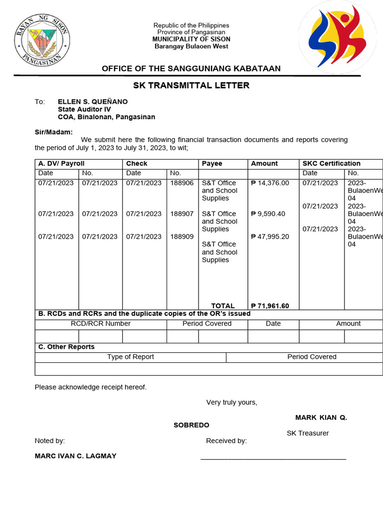 Transmittal Letter 2023 | PDF
