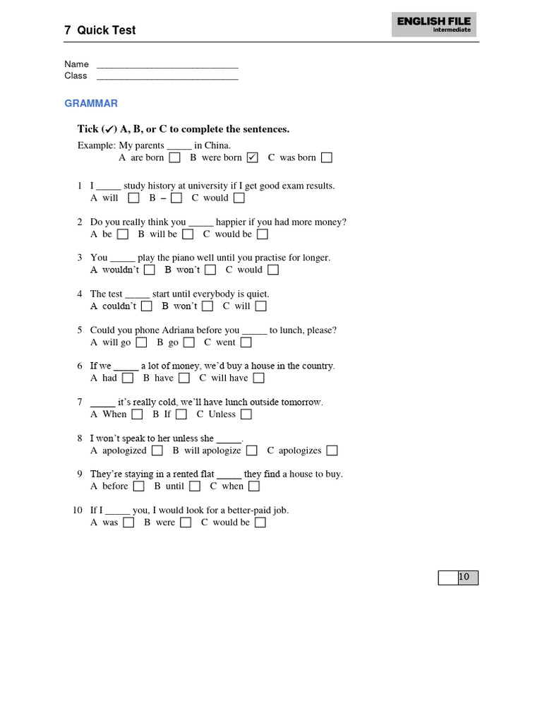EF3 Quick Test 7 | PDF | Teachers