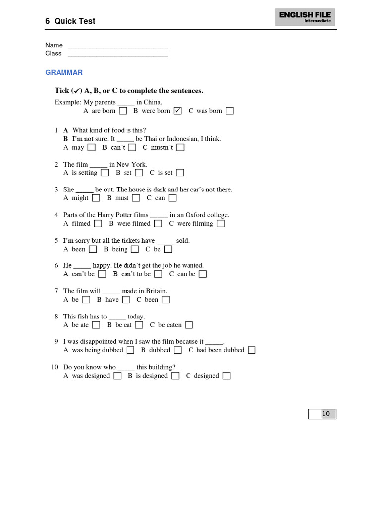 EF3 Quick Test 6 | PDF
