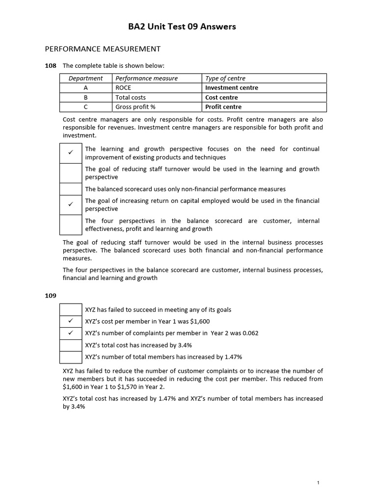 BA2 FT Unit Test 9 - Answers | PDF | Revenue | Investing