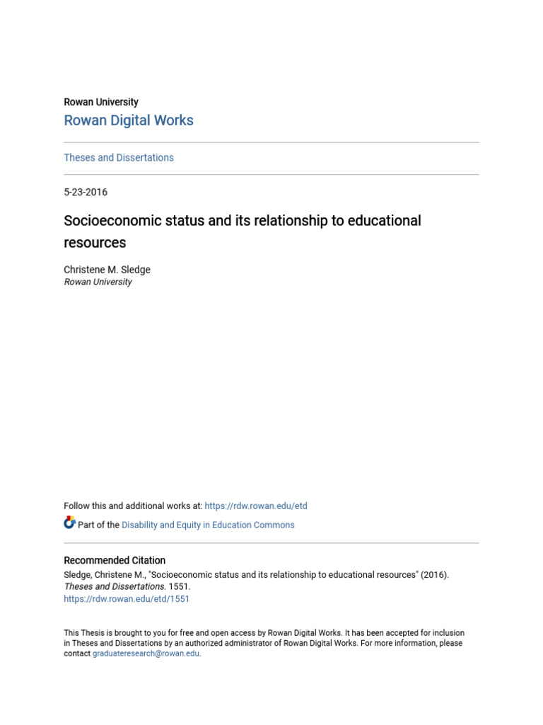 Socioeconomic Status and Its Relationship To Educational Resource | PDF ...