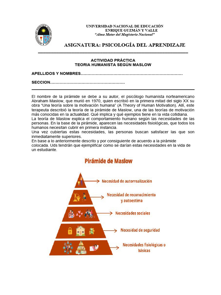 Actividad 2 - Psicologia Del Aprendizaje - Maslow 2023 | PDF