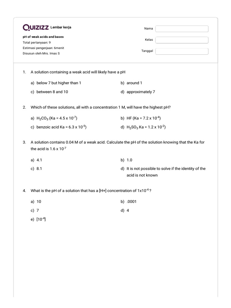 pH Calculations for Weak Acids and Bases | PDF | Ph | Acid