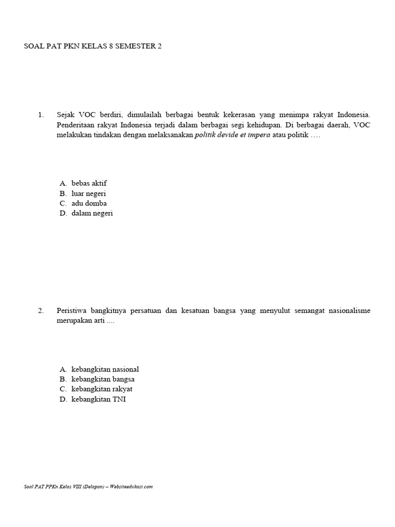 Soal Pat PKN Kelas 8 Semester 2 | PDF