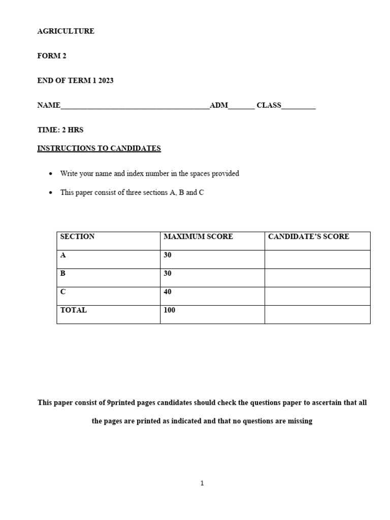 Agriculture Form Two Term 1 Teacher Co Ke | PDF | Soil | Agriculture