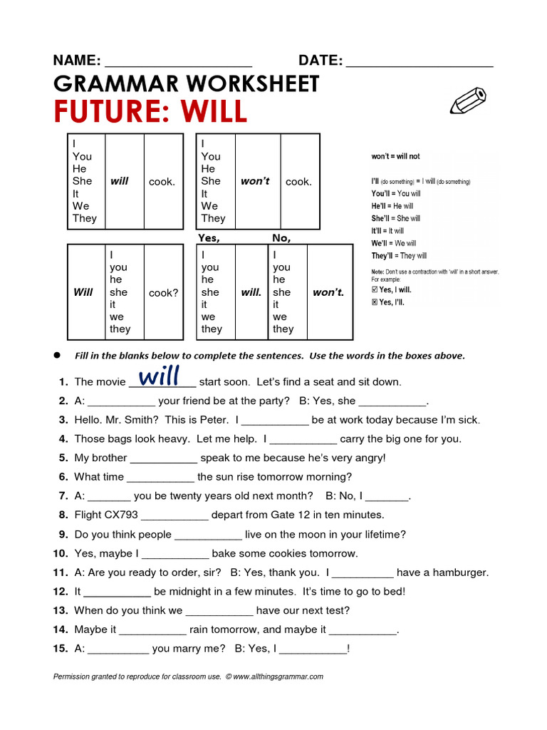 Future Tense: Will Grammar Practice | PDF