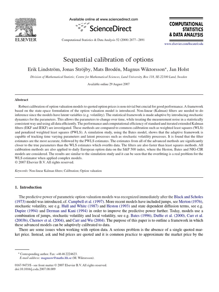 Sequential Calibration Of Options Pdf Option Finance Kalman Filter