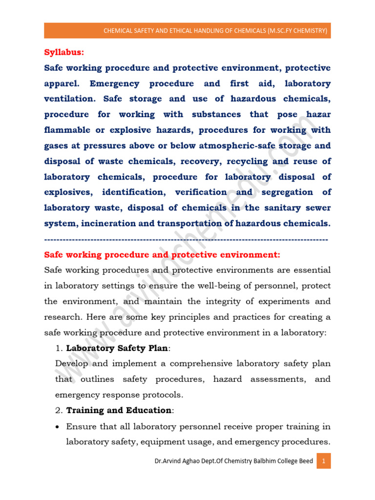 Safe Working Procedure and Protective Environment | PDF | Laboratories ...