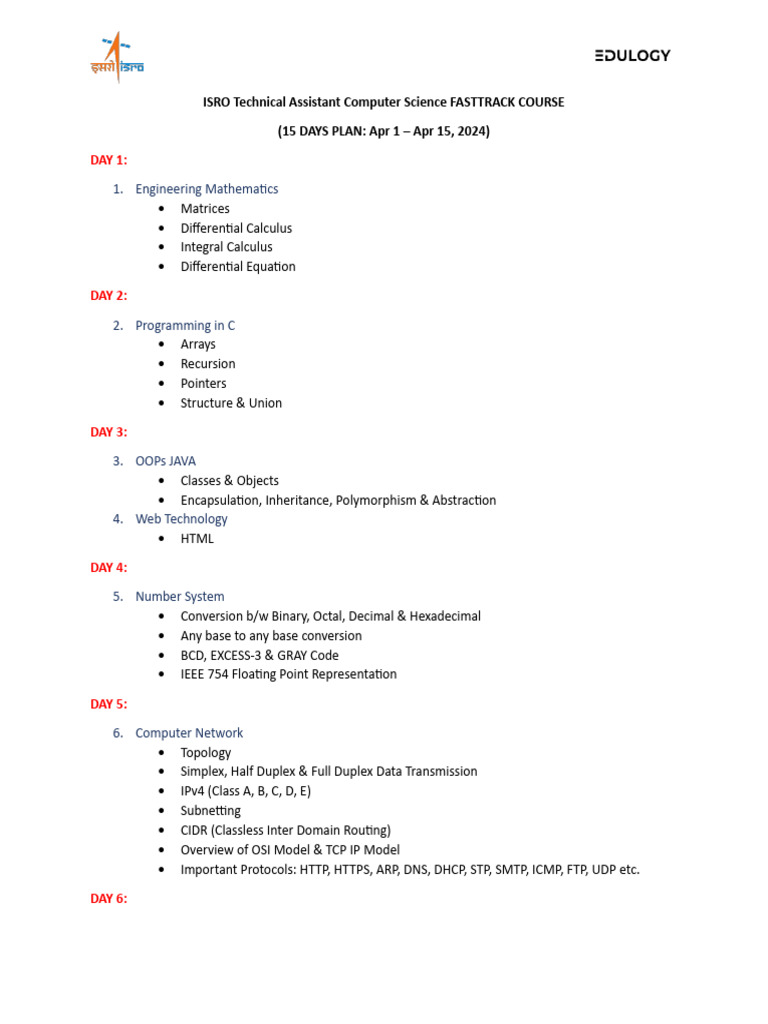 ISRO Technical Assistant Computer Science 15 DAYS PLANNER | PDF | Malware | Internet Protocol Suite