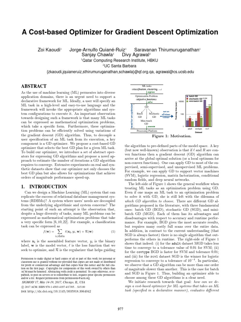 A Cost Based Optimizer For Gradient Descent Optimization Pdf Mathematical Optimization