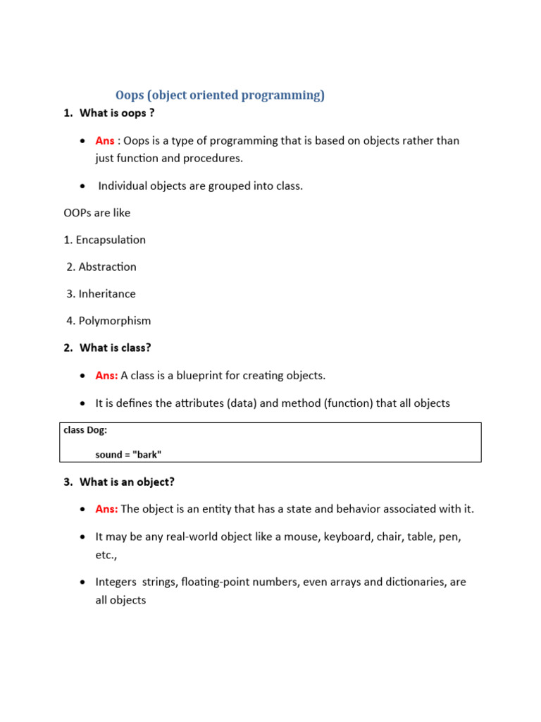 Oops Notes | PDF | Class (Computer Programming) | Inheritance (Object ...