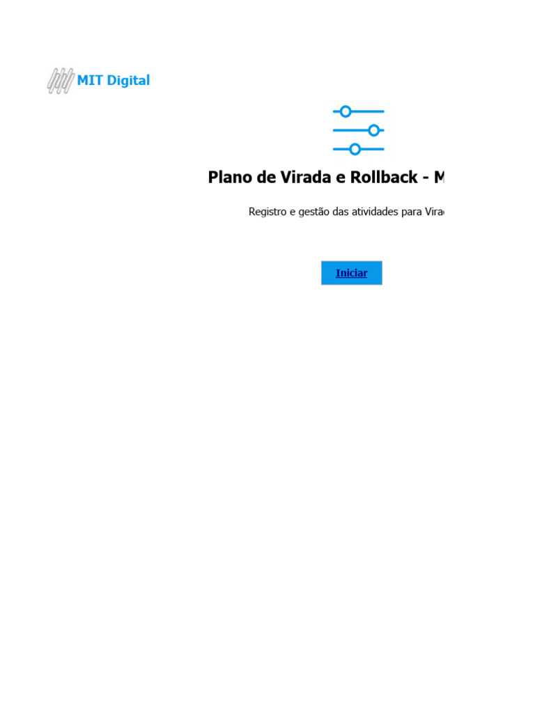 Plano de Virada e Rollback - MIT054 | PDF | Informática