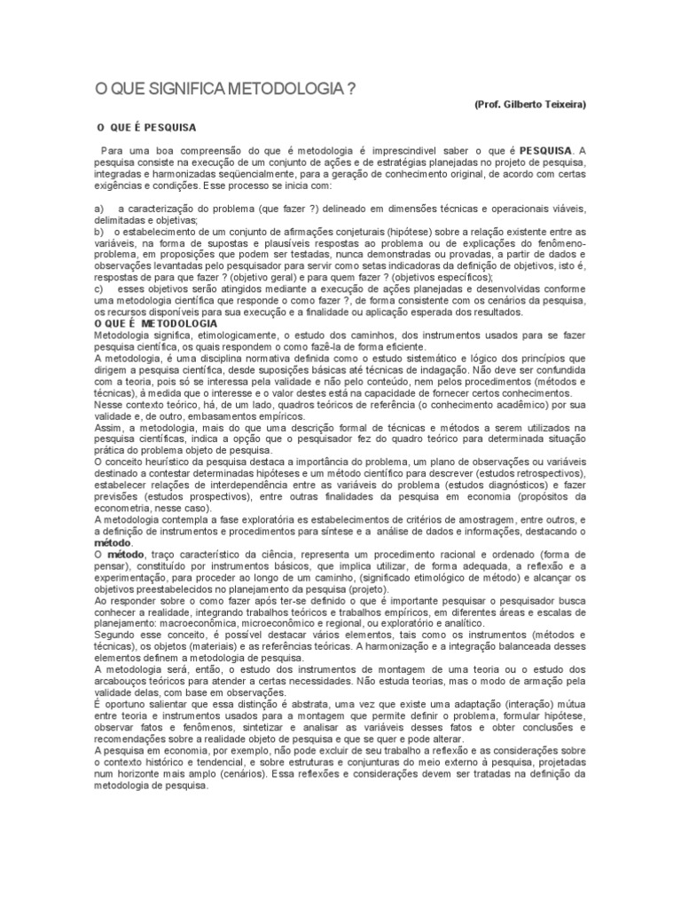 O Que Significa Metodologia | PDF | Método científico | Teoria