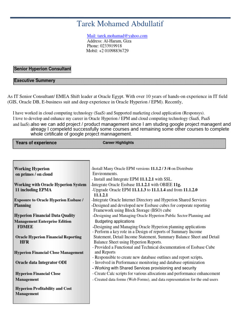 Tarek C.V.11 | PDF | Cloud Computing | Oracle Corporation