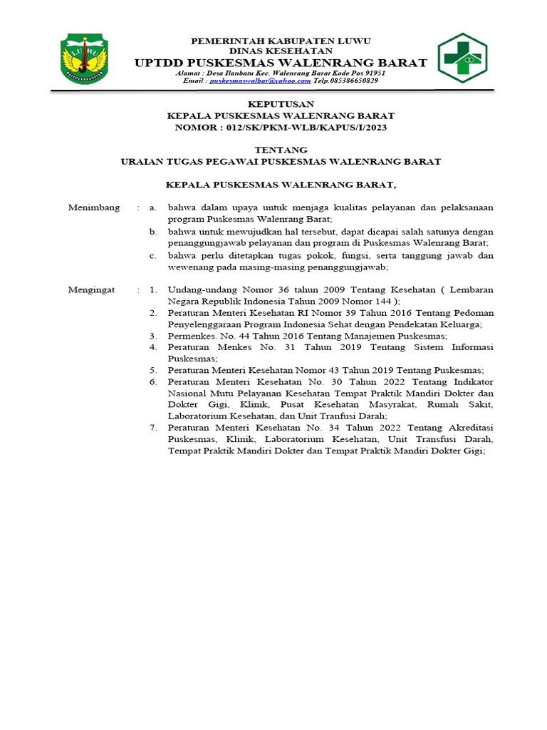 1.3.2.1 SK Uraian Tugas Pegawai | PDF