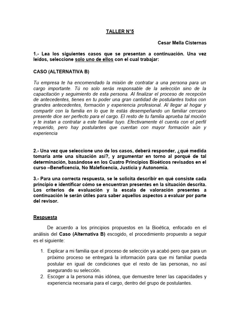 Taller n5 Cesar - Mella | PDF | Bioética | Gestión de recursos humanos