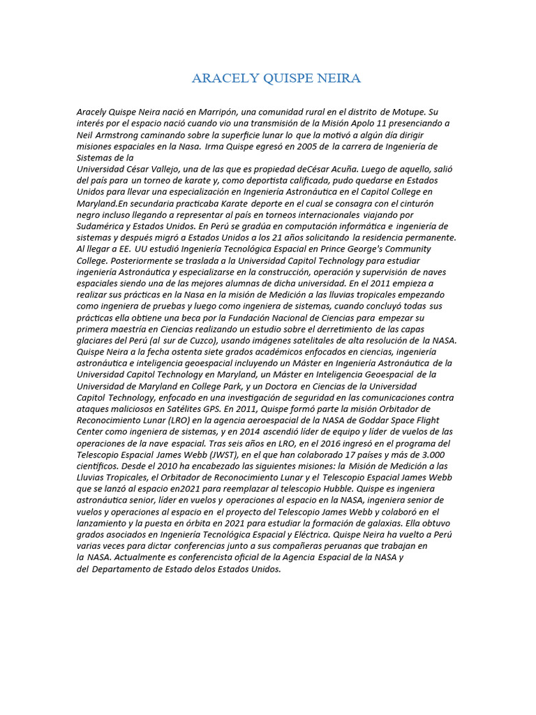 Aracely Quispe Neira | PDF | Vuelo espacial | Espacio exterior