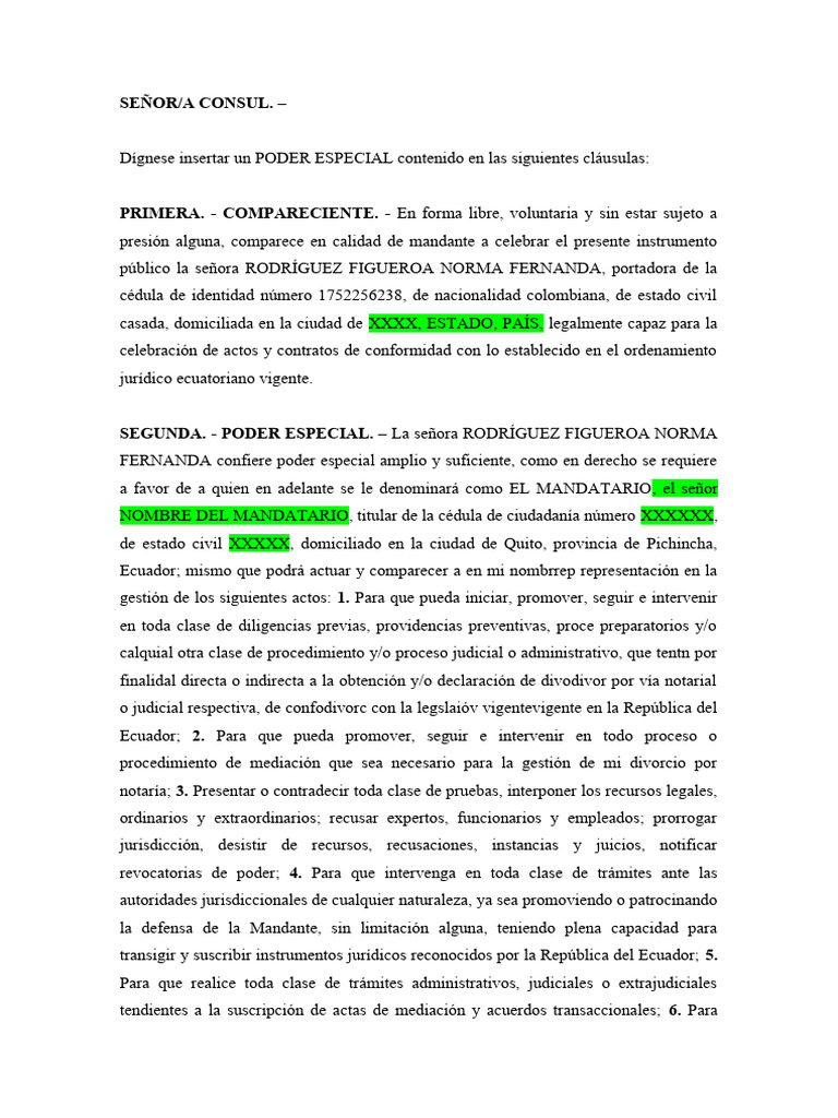 Poder Especial para Divorcio | PDF | Mediación | Divorcio