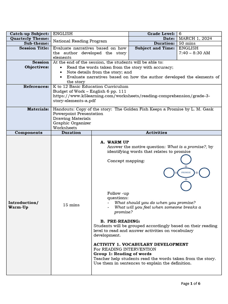 Grade6 Eng Reading - Catch Up Friday | PDF