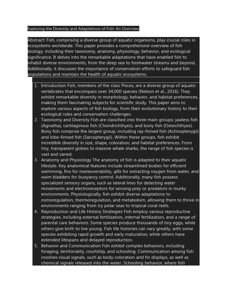 Exploring The Diversity and Adaptations of Fish An Overview | PDF ...