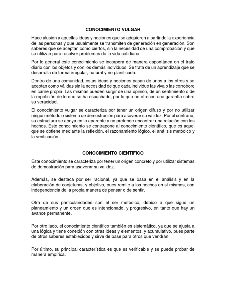 Conocimiento Vulgar | PDF | Conocimiento | Razonamiento deductivo