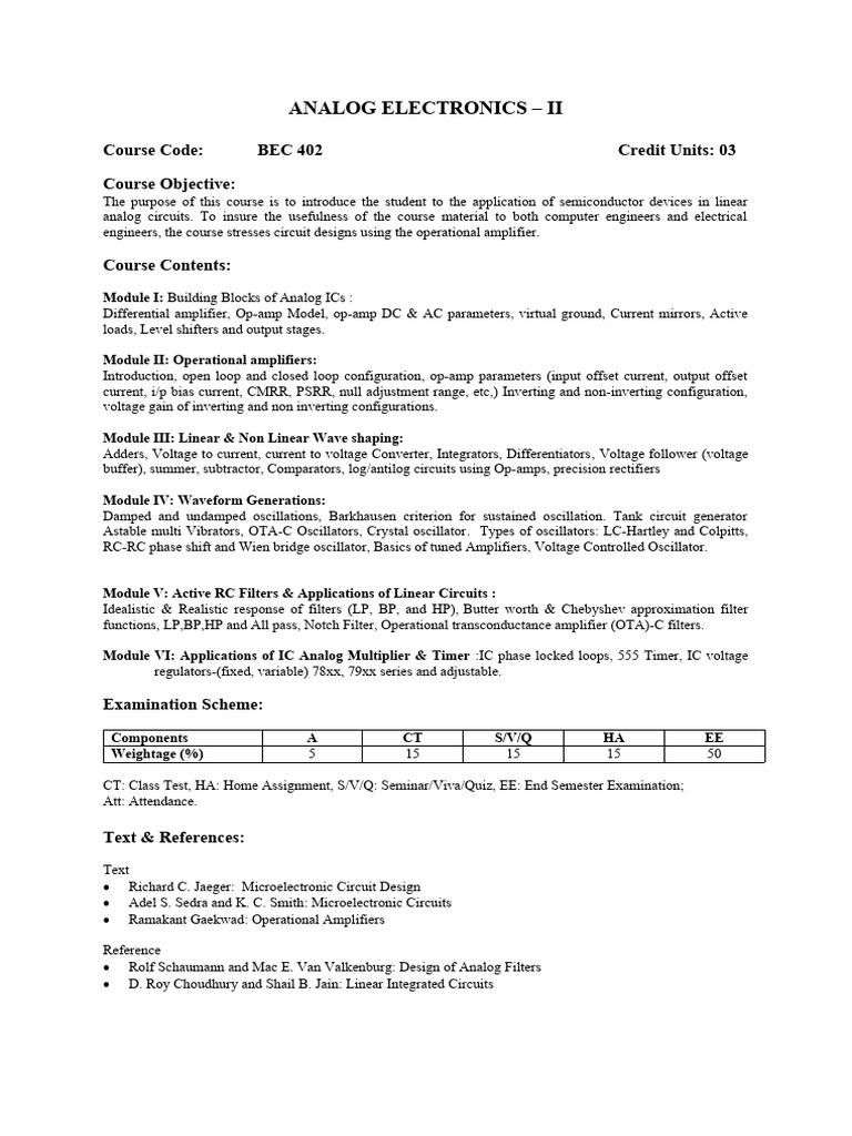 SessionPlans 39eb7a.e-Ii Syllabus | PDF | Operational Amplifier ...