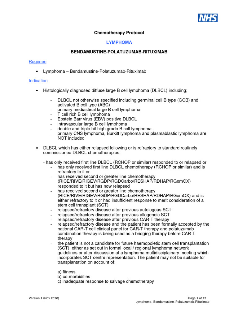 Bendamustine Polatuzumab Rituximab NHS Regimen | Download Free PDF ...
