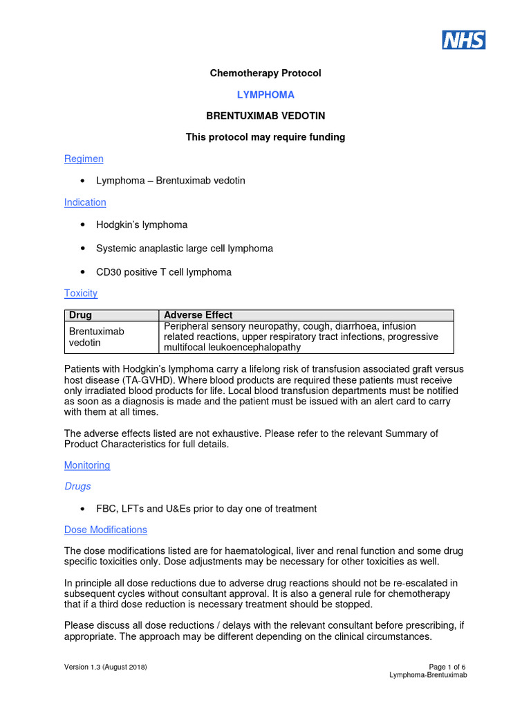Brentuximab-Vedotin NHS Regimen | PDF | Lymphoma | Clinical Medicine