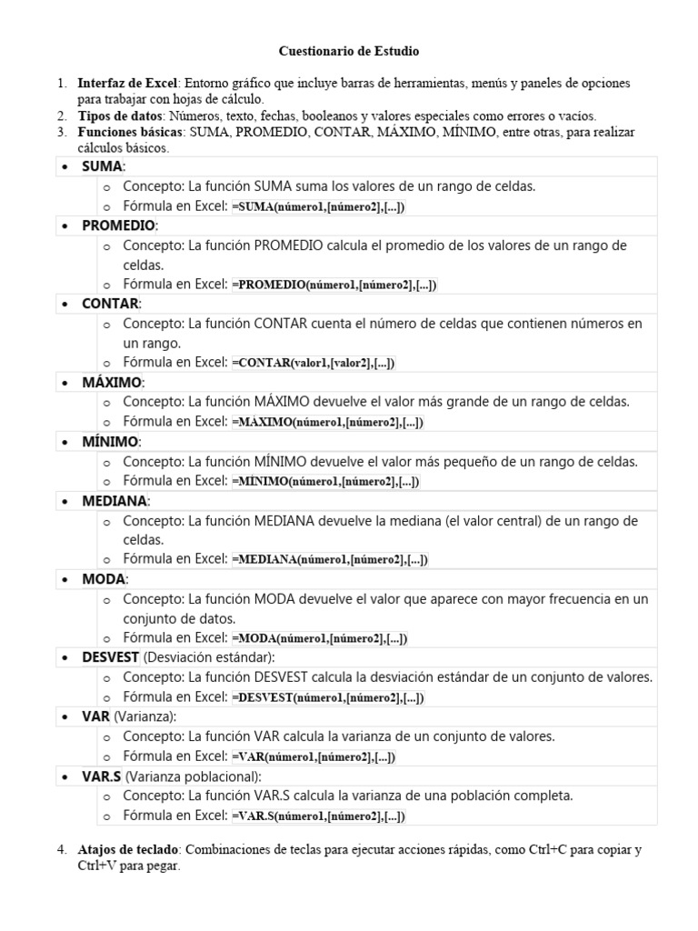Cuestionario de Estudio | PDF | Microsoft Excel | Archivo de computadora