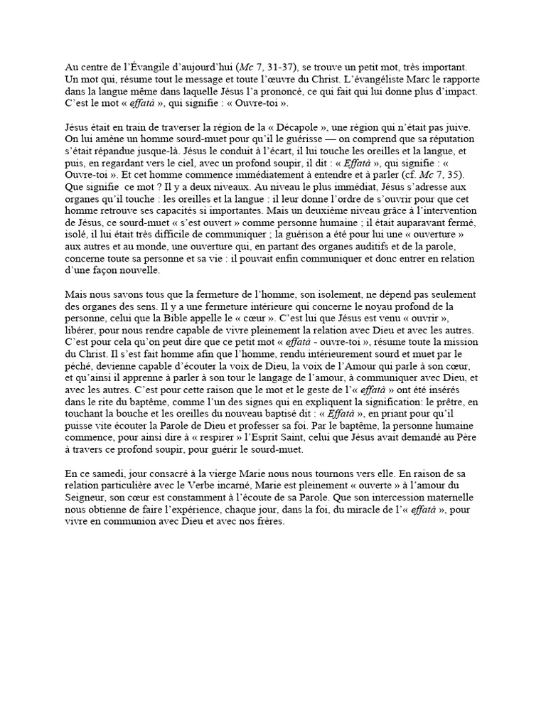 Signification de "Effatà" dans l'Évangile | PDF | Baptisme | Doctrines ...