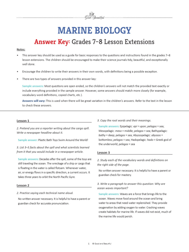 Marine Biology Answer Key | PDF | Fish | Sharks
