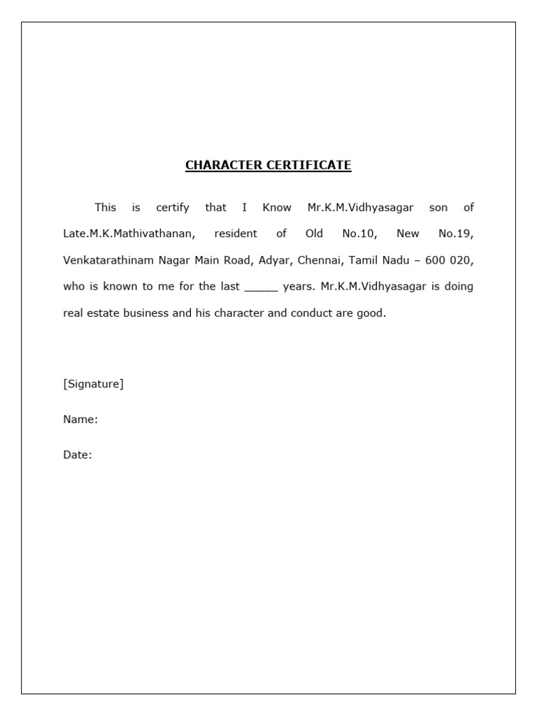 Character Certificate | PDF