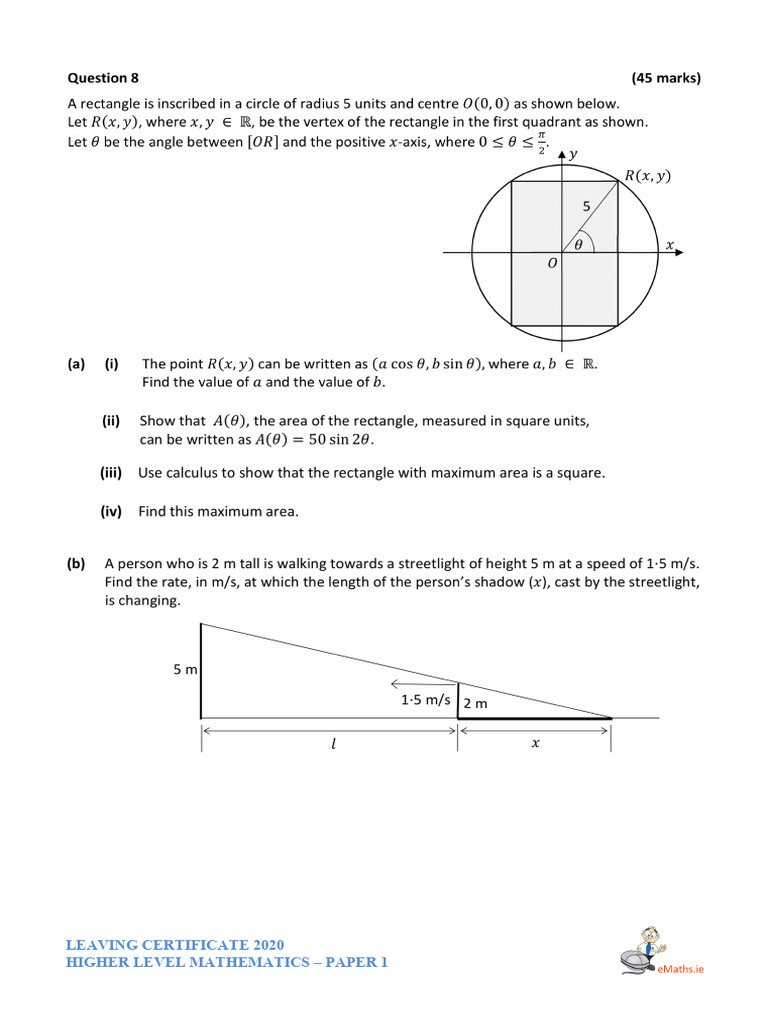 Leaving Certificate 2020 Higher Level Mathematics - Paper 1 | PDF ...