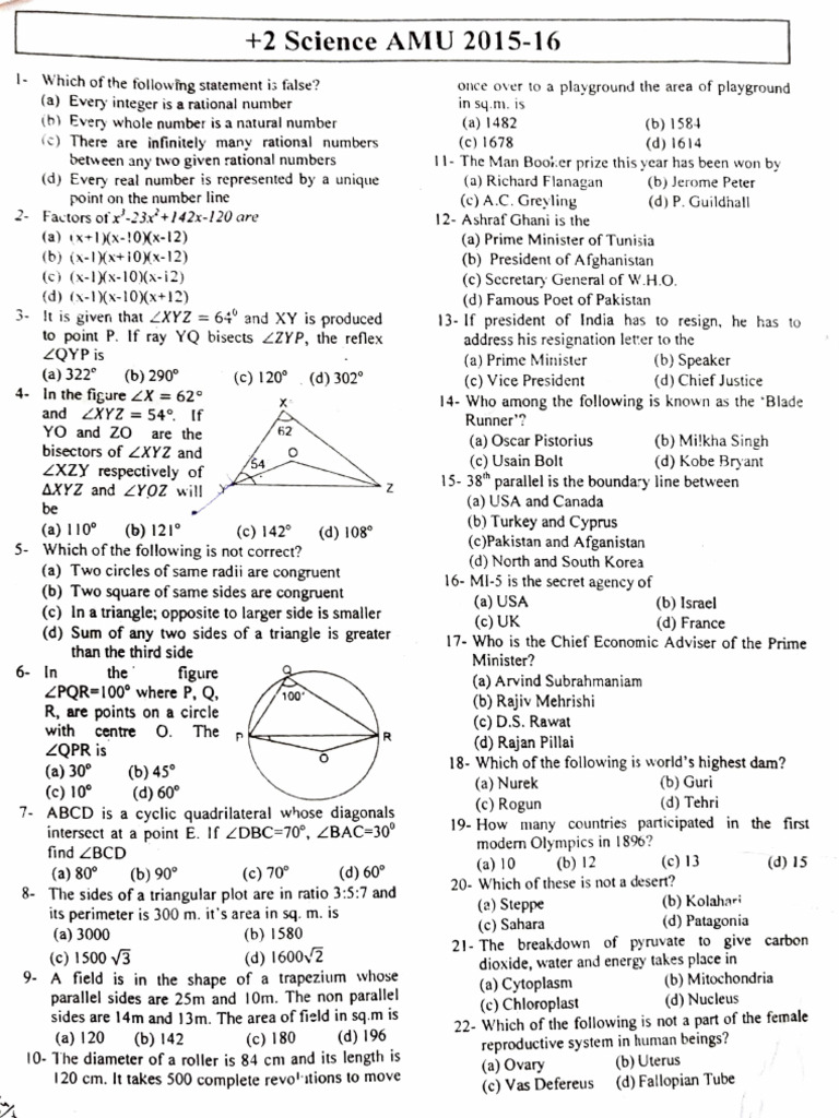 AMU Class 11 Entrance Previous Year Papers PDF 2015 | PDF | Redox ...